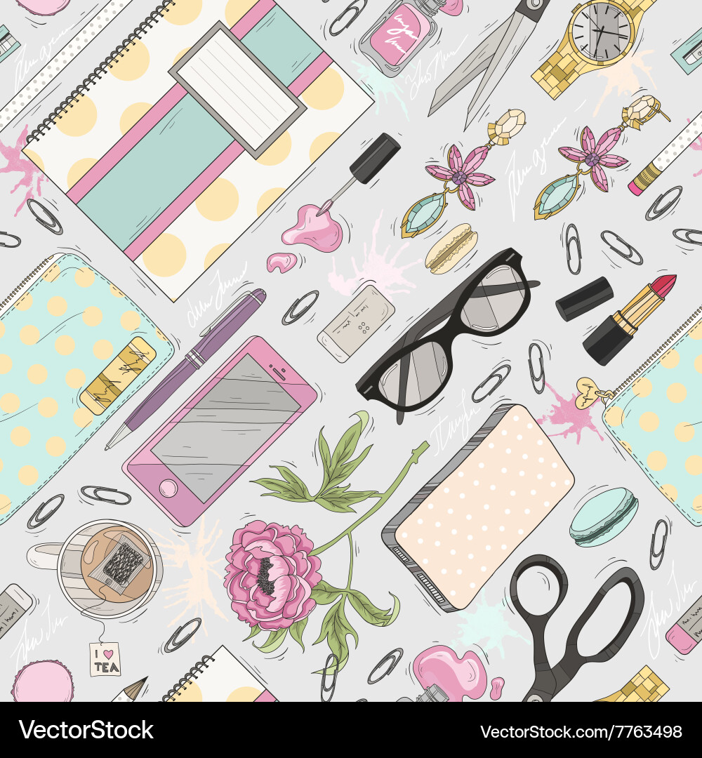 Seamless beauty pattern with make up nail polish Vector Image