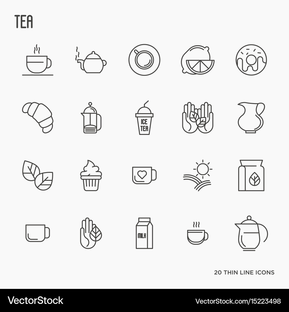 Set of tea and drinking related thin line icon Vector Image