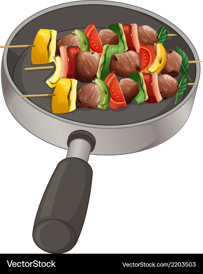 A pan with foods on stick Royalty Free Vector Image