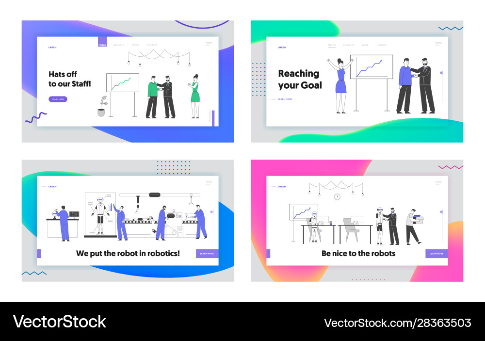 Automation people and robots working in office Vector Image