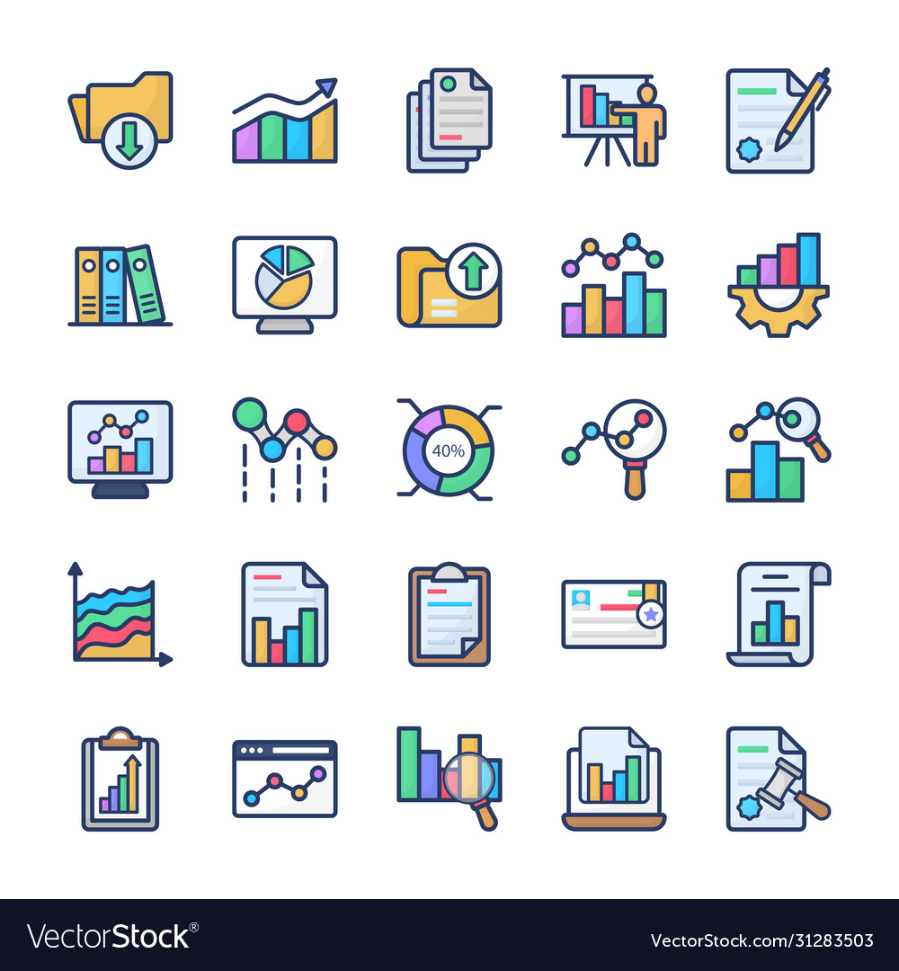 Chart analysis flat icons pack Royalty Free Vector Image