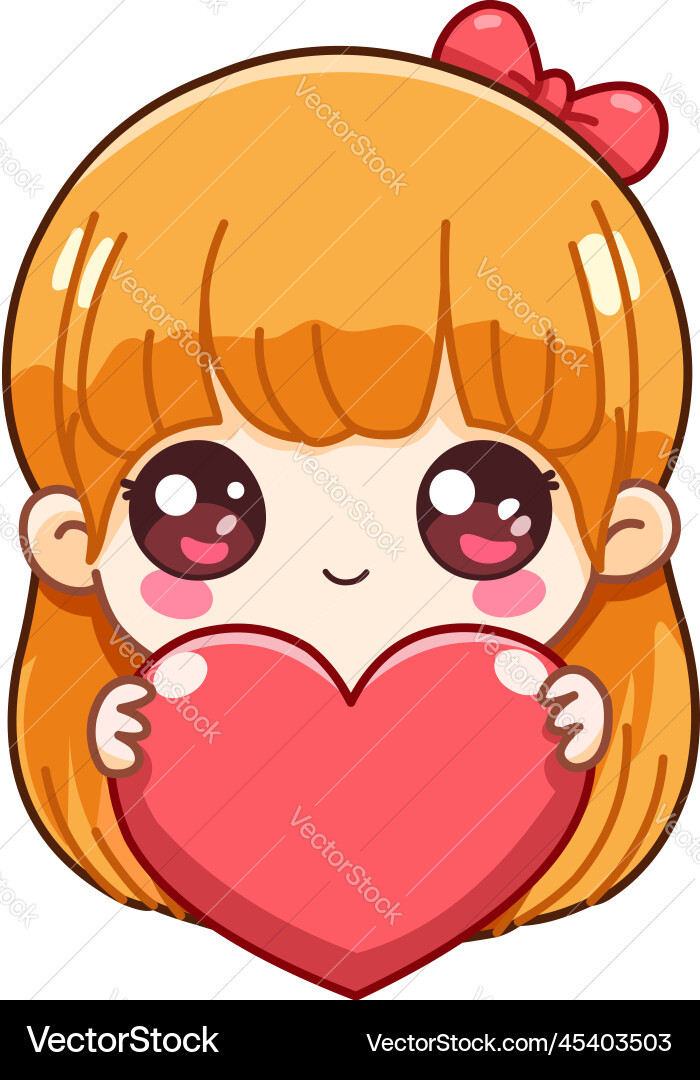 Chibi girl with heart Royalty Free Vector Image