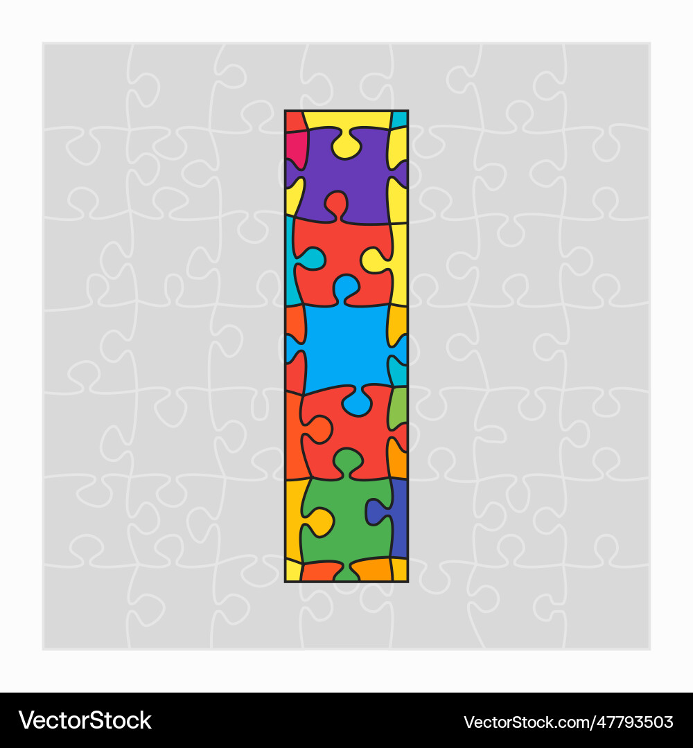 Colorful puzzle letter - i jigsaw creative font Vector Image