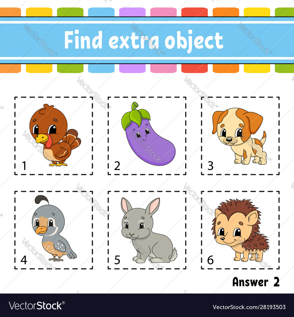 Find extra object educational activity worksheet Vector Image