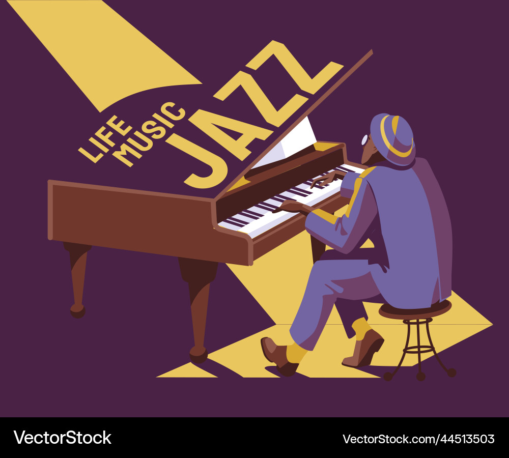 Jazz pianist flat poster flyer design Royalty Free Vector