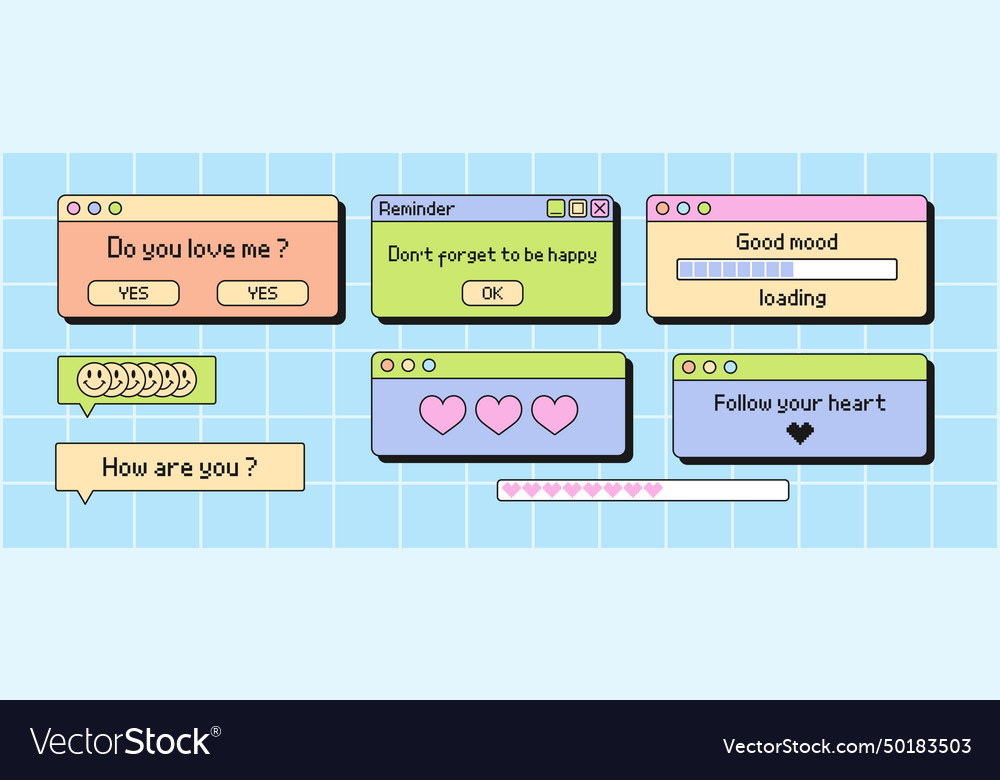 Loading bars and chat messages retro browser Vector Image Loading bars and chat messages retro browser Vector Image