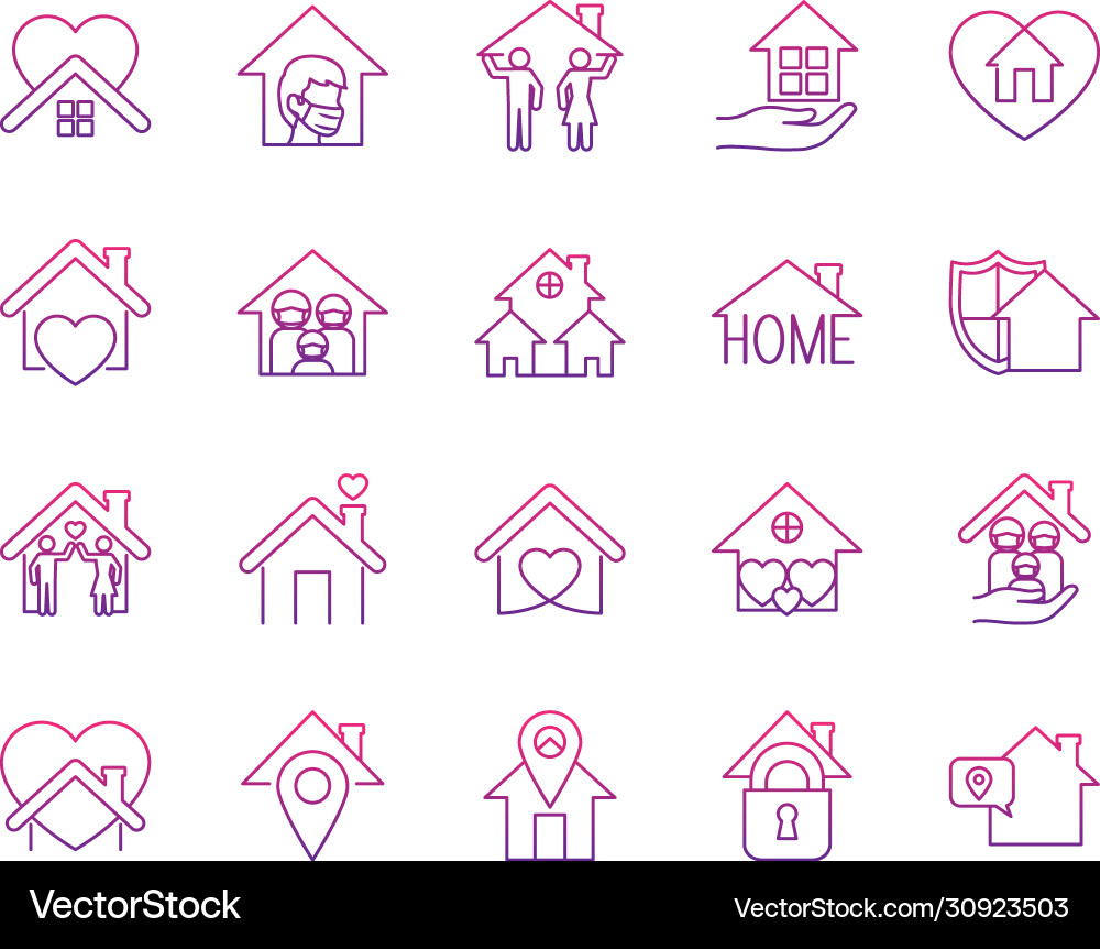 Location pin and stay home icon set gradient Vector Image