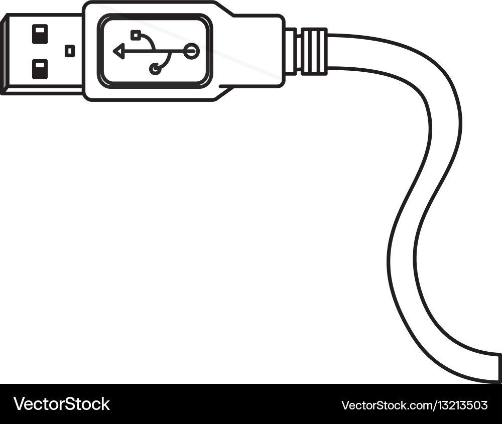 Monochrome contour with usb cord Royalty Free Vector Image