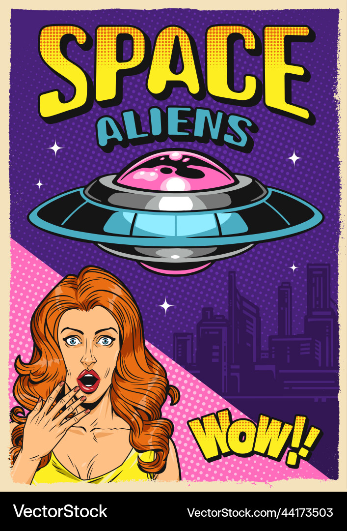 Space aliens flyer colorful vintage Royalty Free Vector