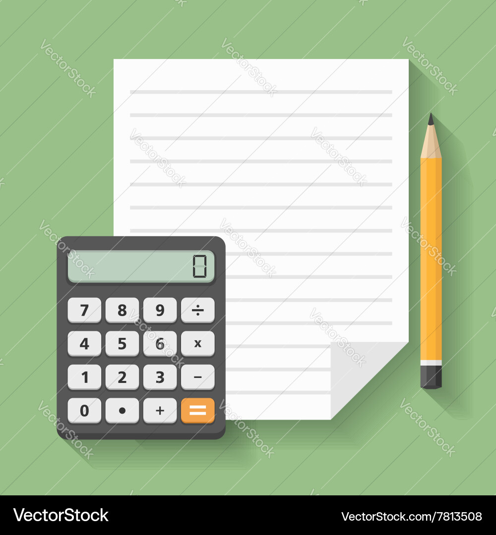 Calculator with paper and pencil Royalty Free Vector Image