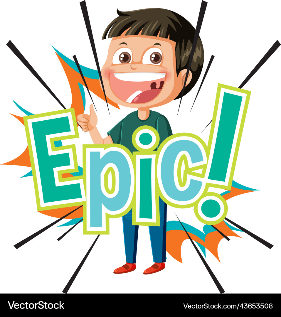Happy boy cartoon character with word expression Vector Image