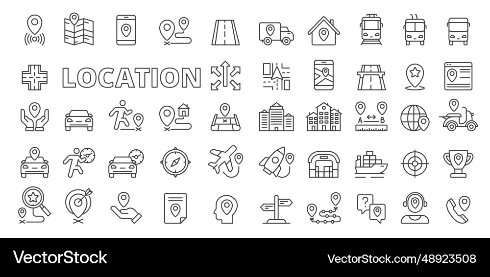 Location icons in line design map destination Vector Image