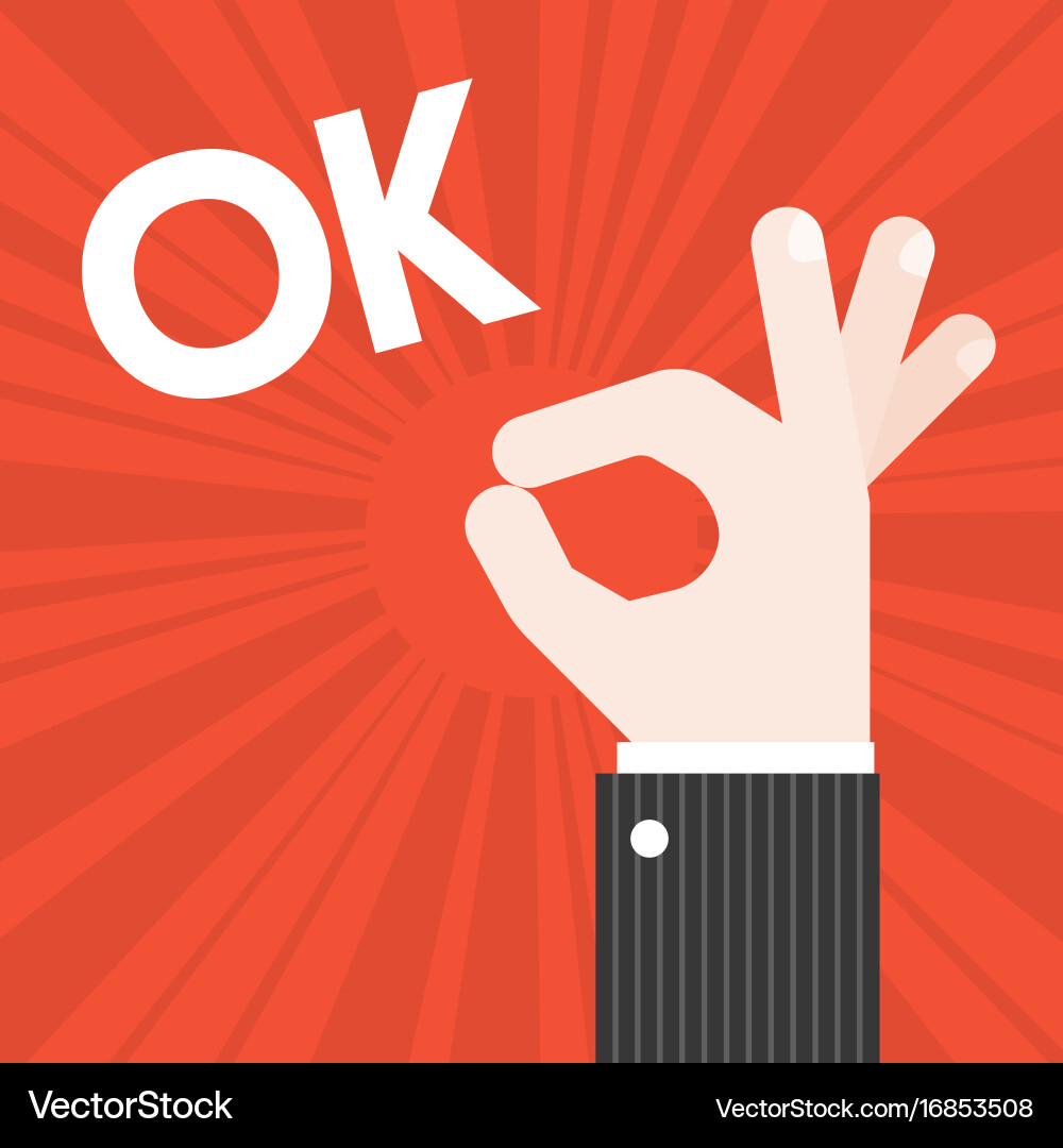 Okay hand sign with sun burst background Vector Image