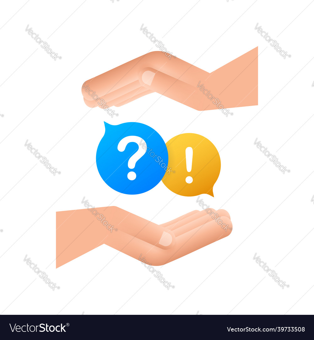 Question and answer bubble chat hanging over hands