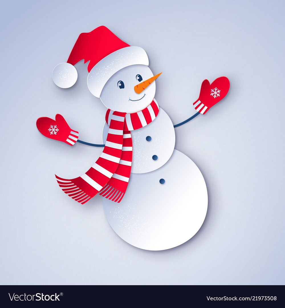 Snowman character wearing santa hat Royalty Free Vector