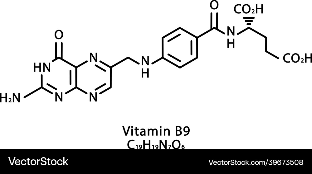 Vitamin b9 folic acid molecular structure Vector Image