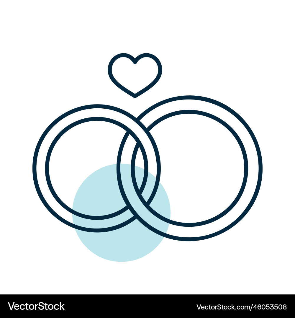 Wedding rings with a heart isolated icon Vector Image