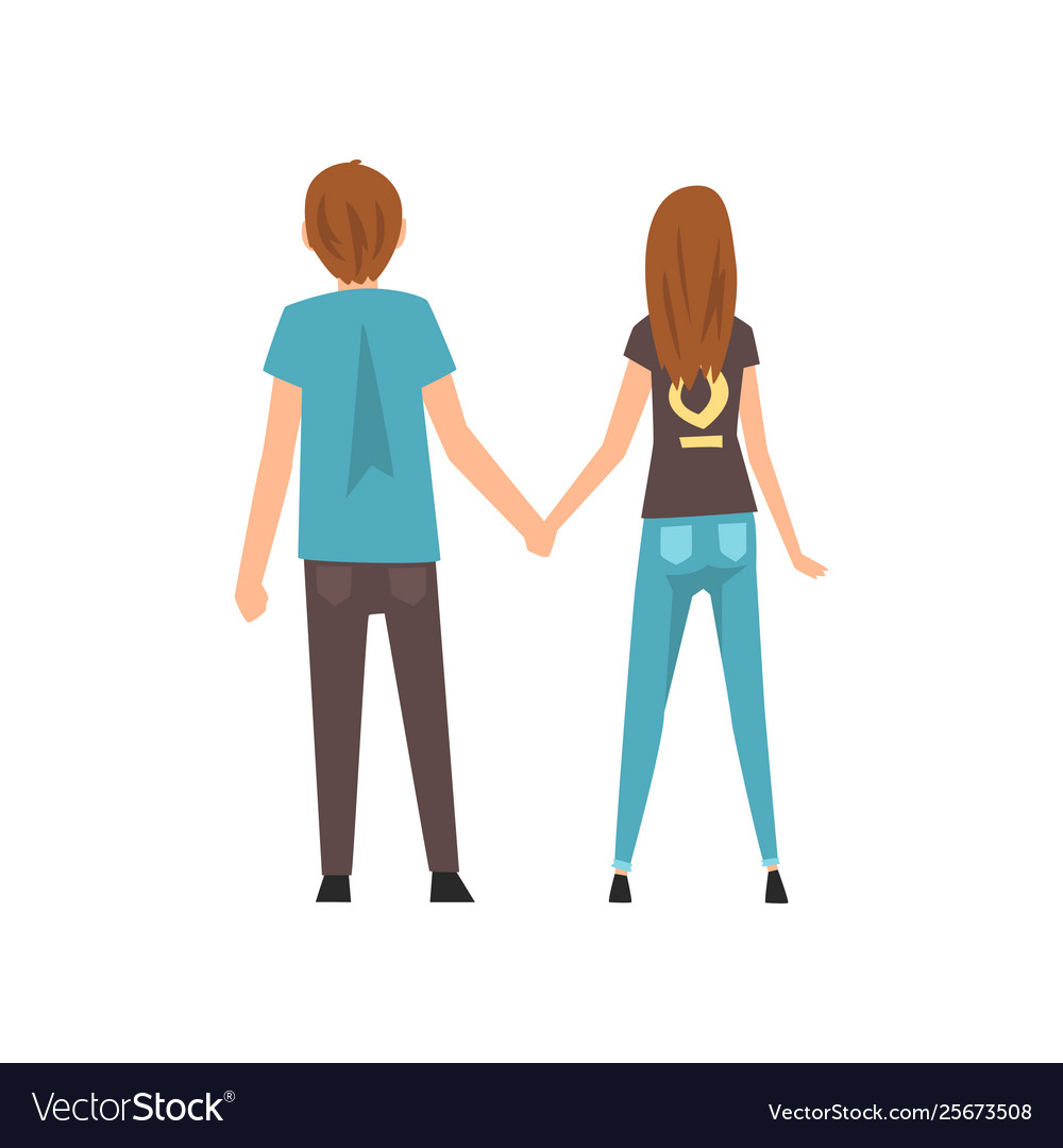 Young Man And Woman Holding Hands Happy Romantic Vector Image