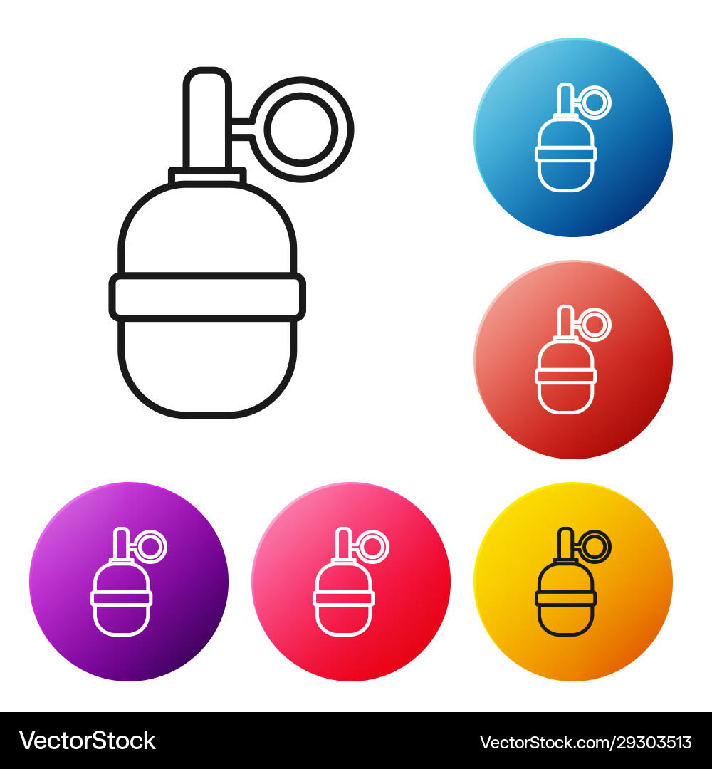 Black line hand grenade icon isolated on white Vector Image