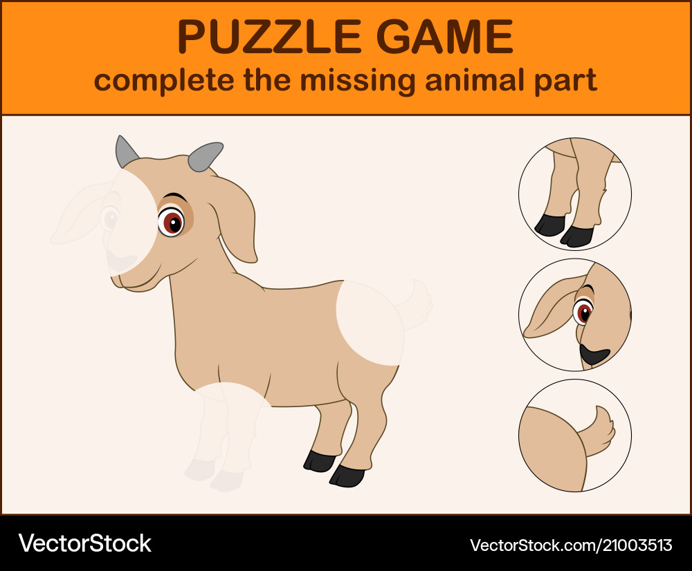 Cute goat cartoon complete puzzle Royalty Free Vector Image
