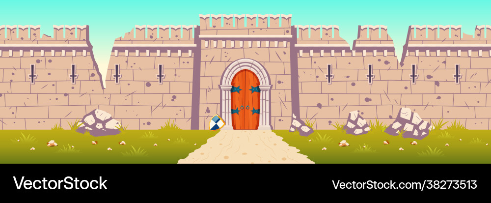 Medieval castle broken ruined wall cartoon Vector Image