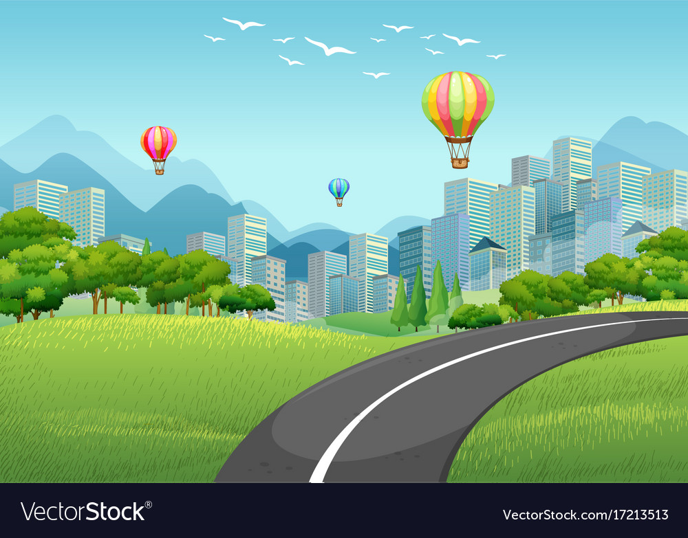 Road to city full buildings Royalty Free Vector Image