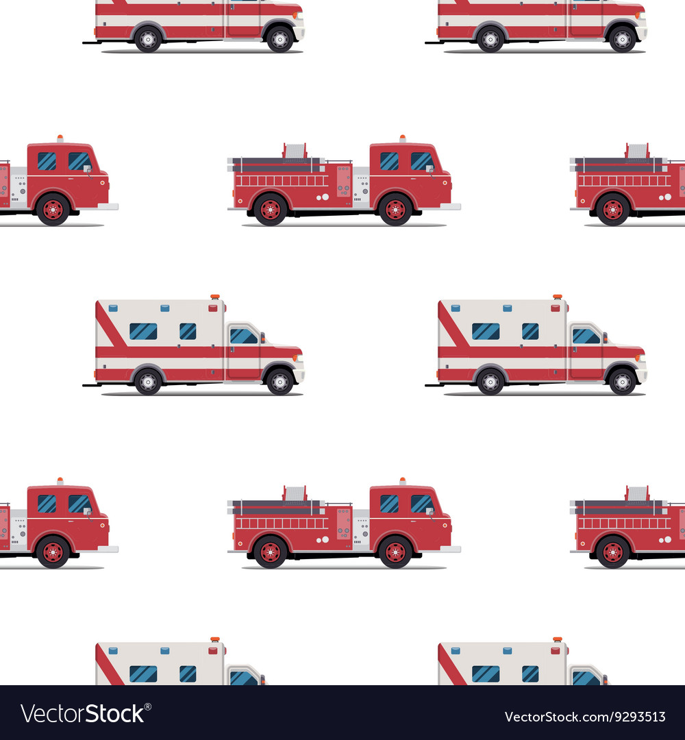 Seamless pattern fire engine and ambulance Vector Image