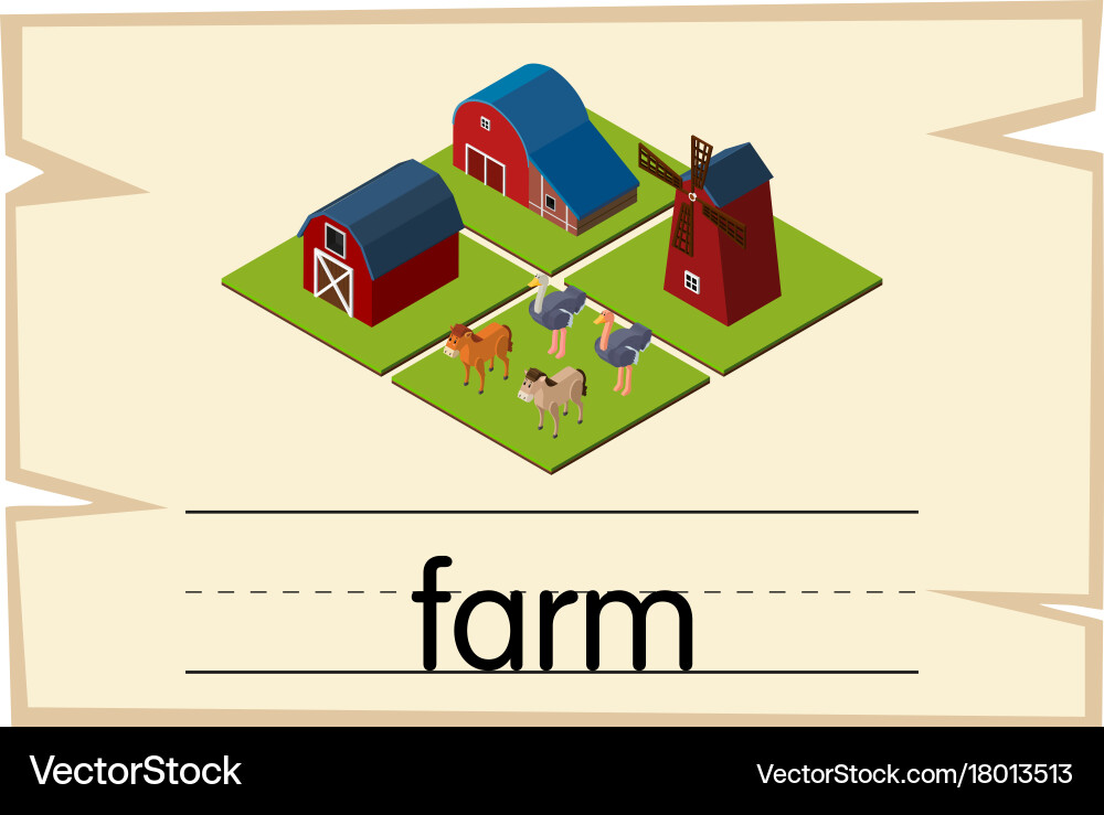 Wordcard design for word farm Royalty Free Vector Image