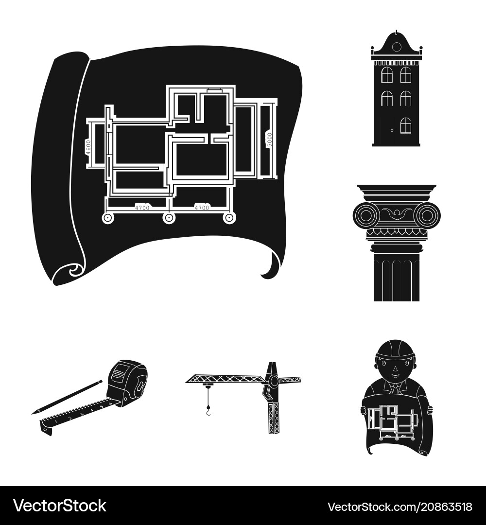 Architecture and construction black icons in set Vector Image