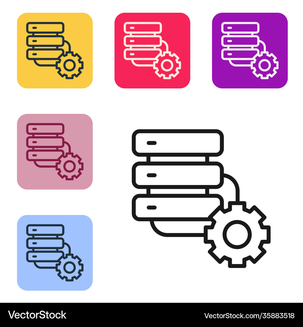Black line server and gear icon isolated on white Vector Image