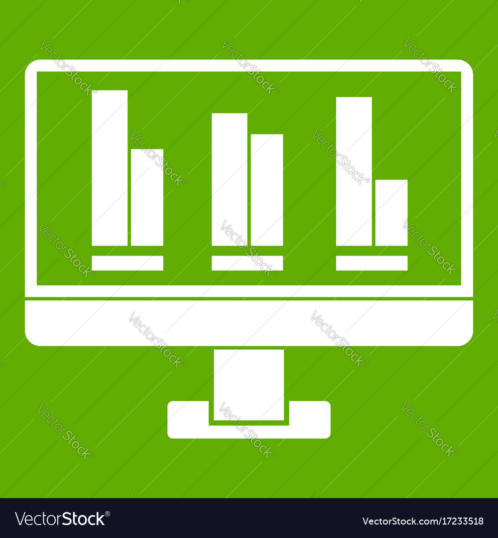 Business graph at computer screen icon green Vector Image