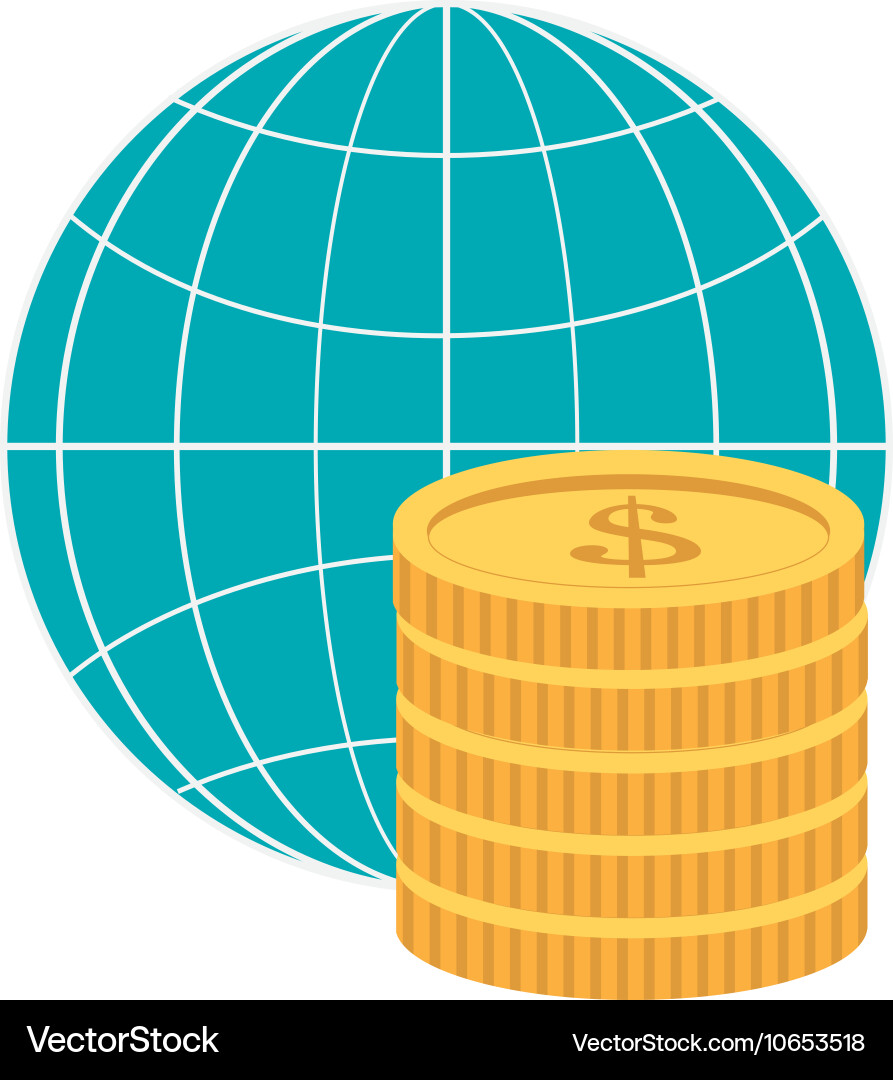 Earth globe diagram and coins icon Royalty Free Vector Image