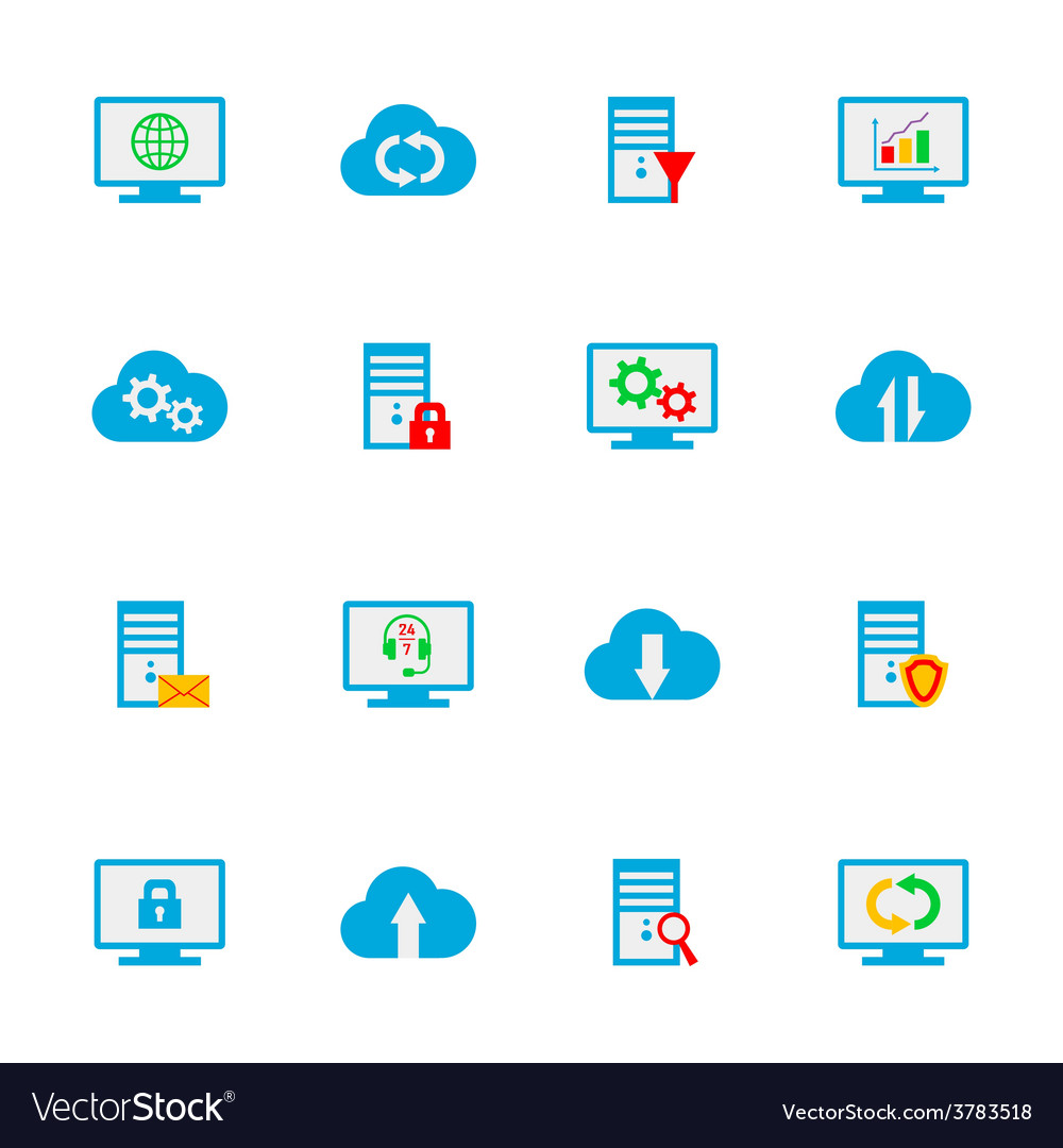Flat design set with hosting server Royalty Free Vector