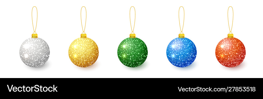 Multi-color christmas ball with snow effect set Vector Image