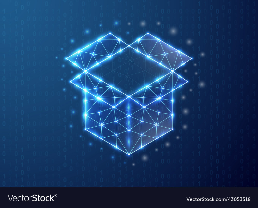 Open box polygonal symbol with binary code Vector Image