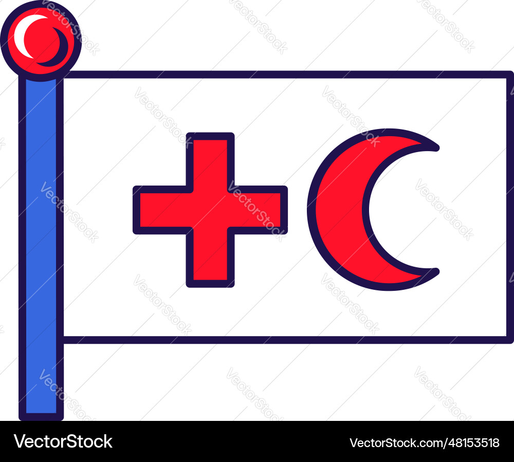 Red cross and crescent flagpole flag banner Vector Image