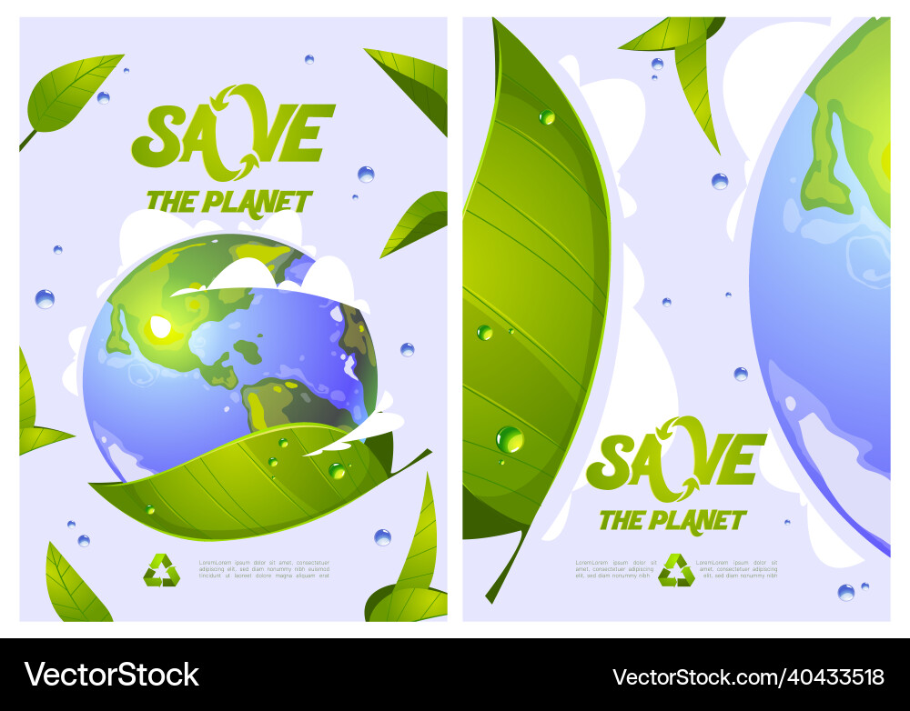 Save the planet cartoon posters with earth globe Vector Image
