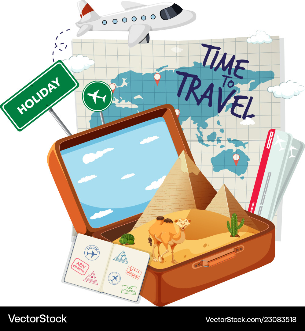 Vintage suitcase with travel element Royalty Free Vector