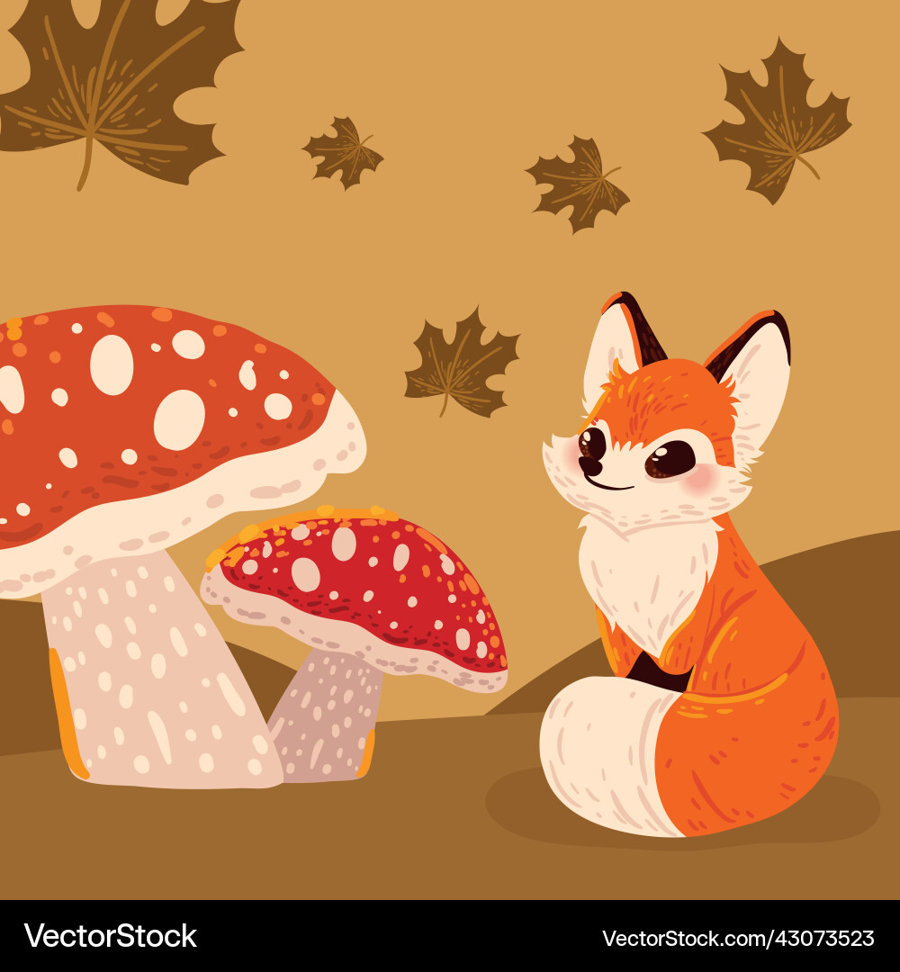 Autumn fox and mushroom Royalty Free Vector Image
