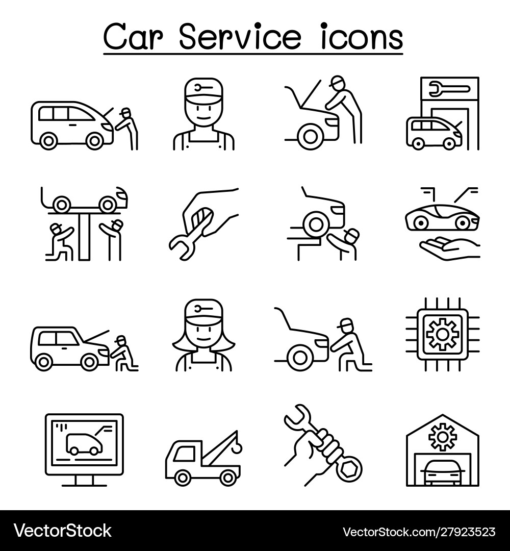 Car service maintenance icon set in thin line Vector Image