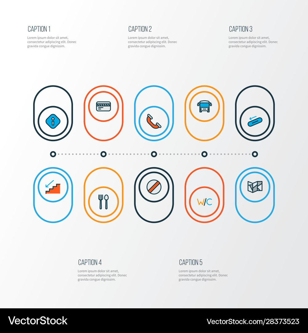 Direction icons colored line set with call card Vector Image