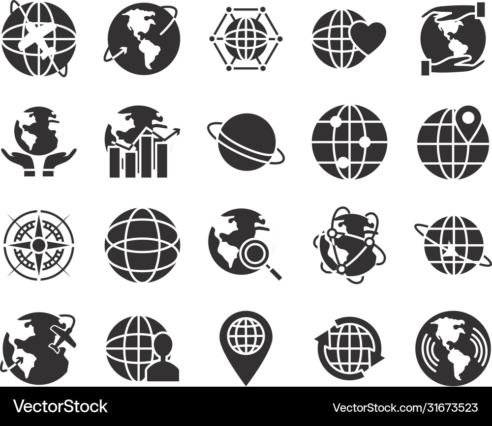 Earth planet and global sphere icon set Royalty Free Vector