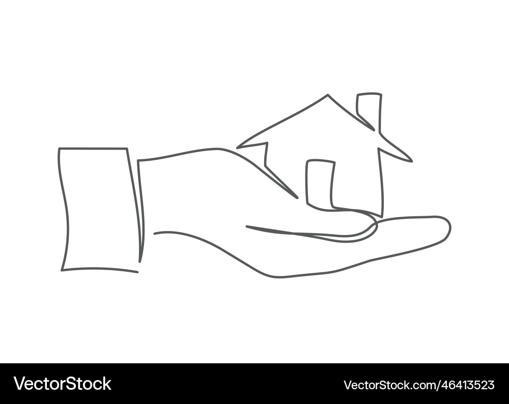Home in hand one line drawing on white background Vector Image