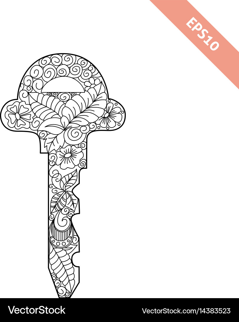 Key with floral ornament Royalty Free Vector Image