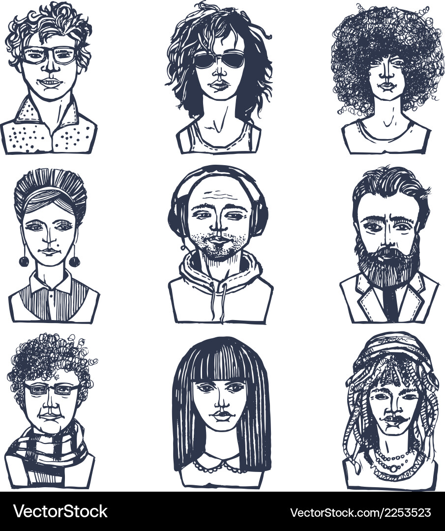 Sketch people portraits set Royalty Free Vector Image