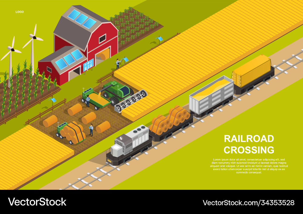 A train loaded with grain and bales hay Royalty Free Vector