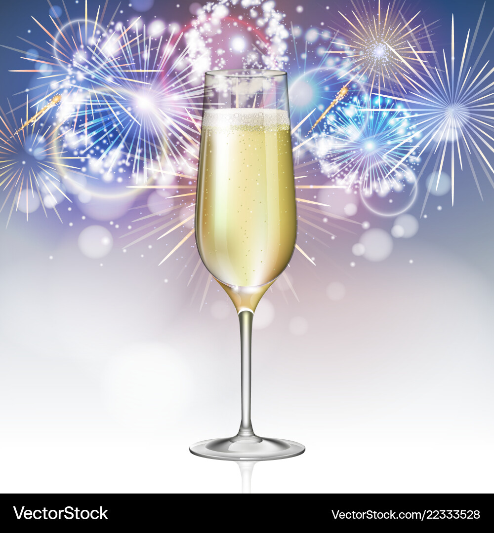 Champagne glass on holiday firework background Vector Image