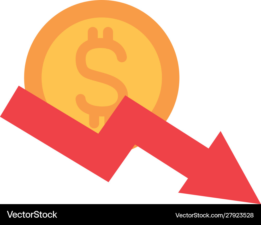 Decrease arrow coin money flat image style Vector Image