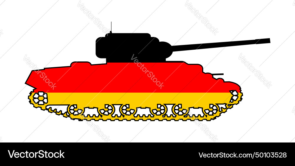 German battle tank silhouette with flag Royalty Free Vector