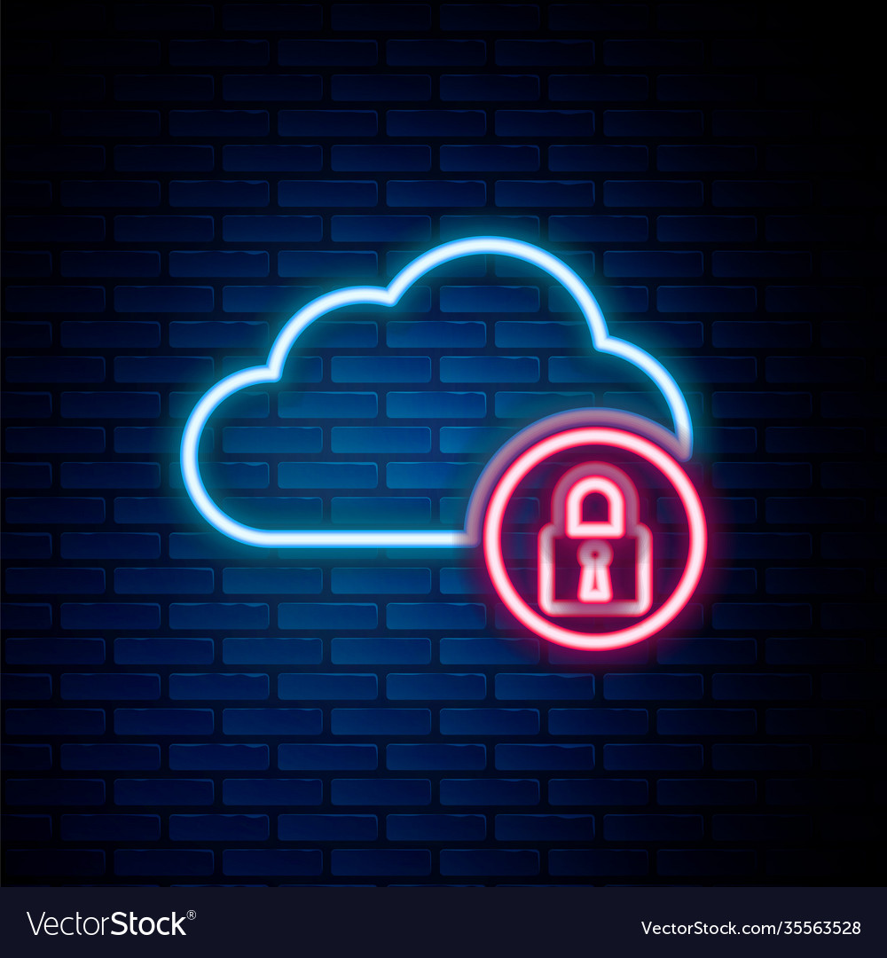 Glowing neon line cloud computing lock icon Vector Image